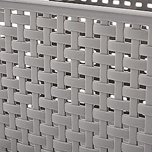 EZOWare Pack of 4 Small Gray Plastic Woven Knit Baskets, 11 x 7.3 x 5 inch Storage Organizer Bins Boxes For Office, Classroom, Desktop, Drawer and More