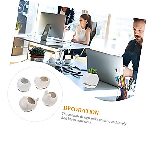 YARNOW 4pcs Fleshiness White Garden Plant Ceramic Animal Doggy Flower for Plants Gift Planters Mini Bonsai Pot Animals Dog Shape Porcelain Offices Shaped Desktop Home Gardening Cute Desk