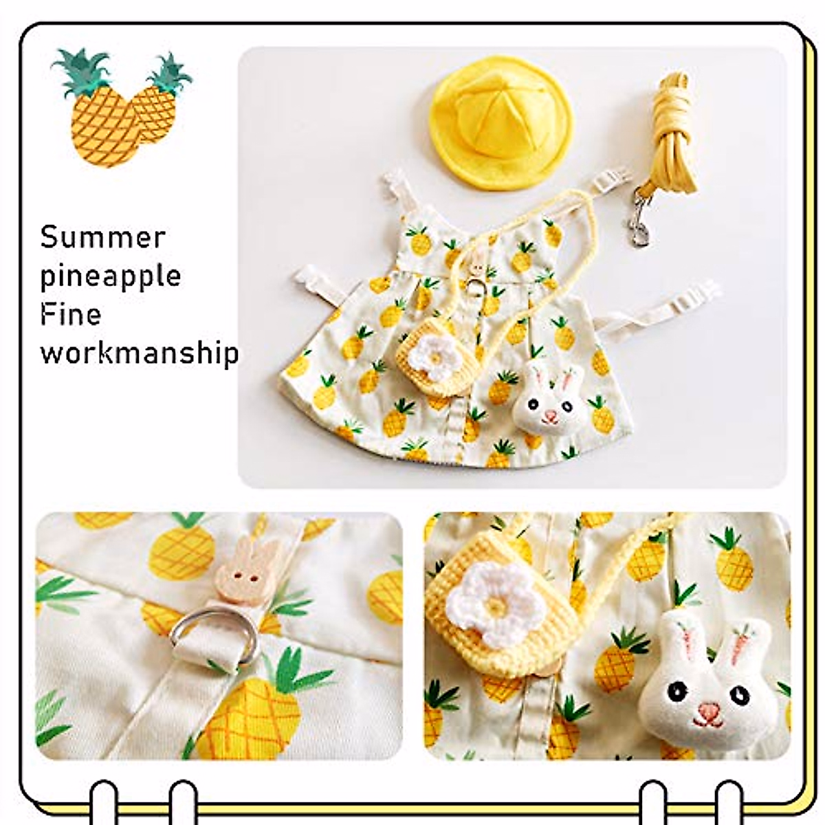 mcgrady1xm Small Animal Harness Vest and Leash Set, No Pull Comfort Clothes with Accessory, Travel Escape Proof Harness for Rabbit Ferret Guinea Pig Bunny Hamster Puppy Kitten (S)