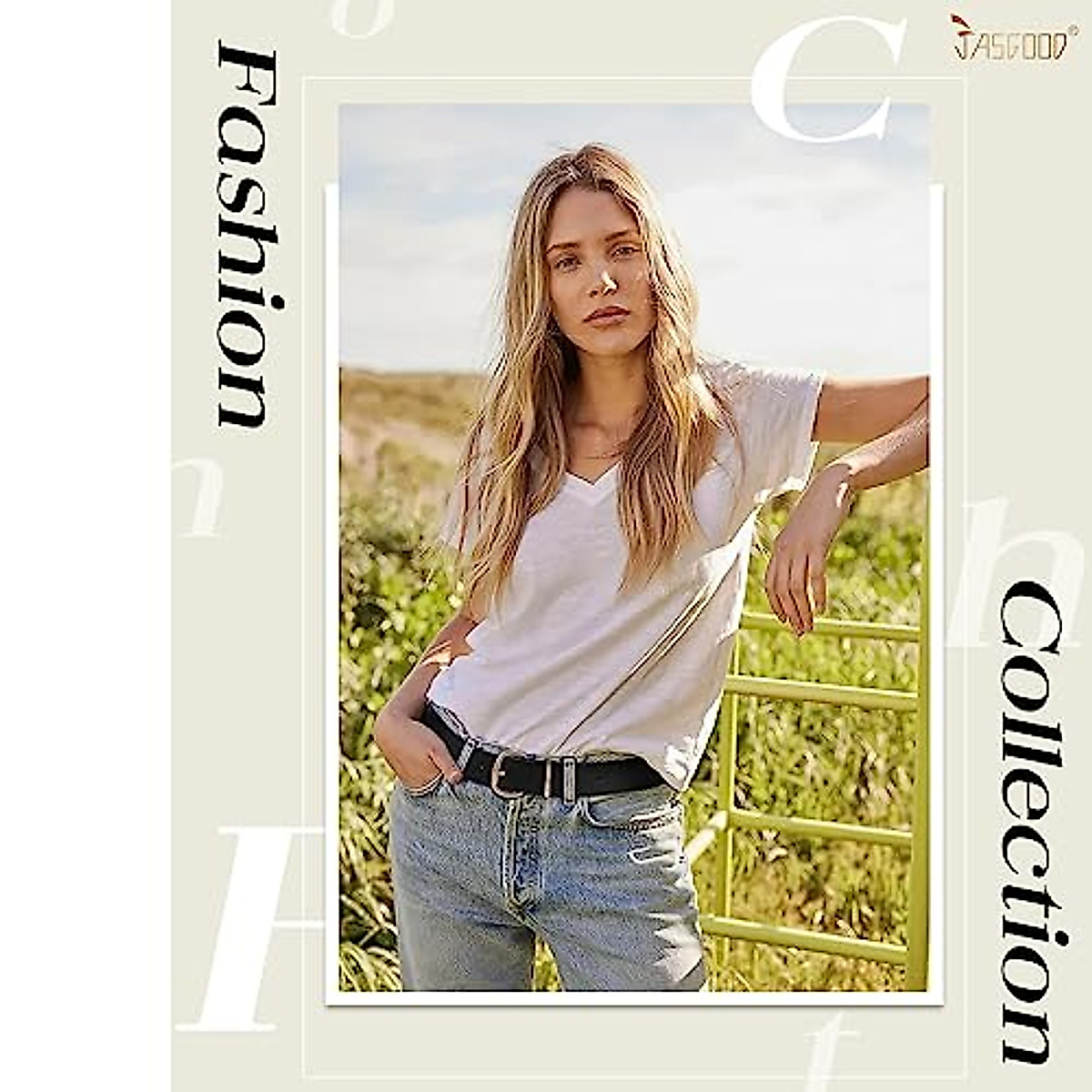 JASGOOD Women Black Pu Leather Belt for Jeans Pants Gold Buckle Lady Fashion Dress Waist Belt(Black,Fit Waist Size 26-30inch)