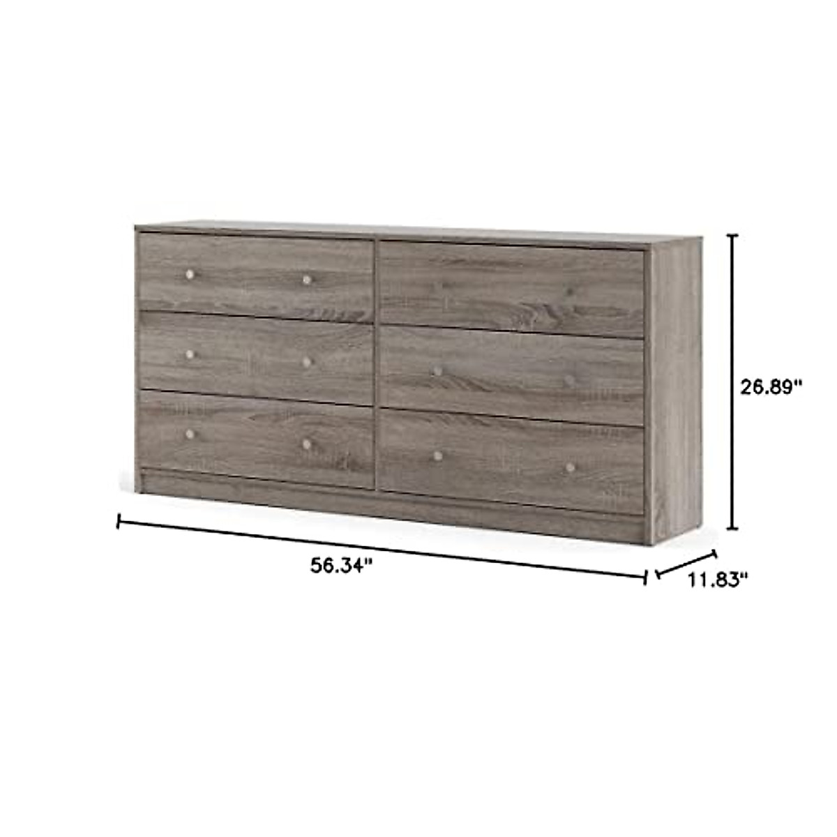 Tvilum 6 Drawer Double Dresser, Truffle Gray