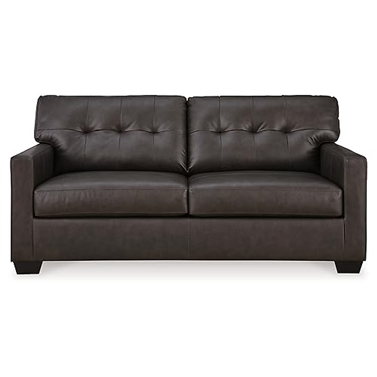 Signature Design by Ashley Belziani Modern 2-in-1 Tufted Leather Match Sofa Sleeper with Folding Gel Memory Foam Mattress, Full, Black