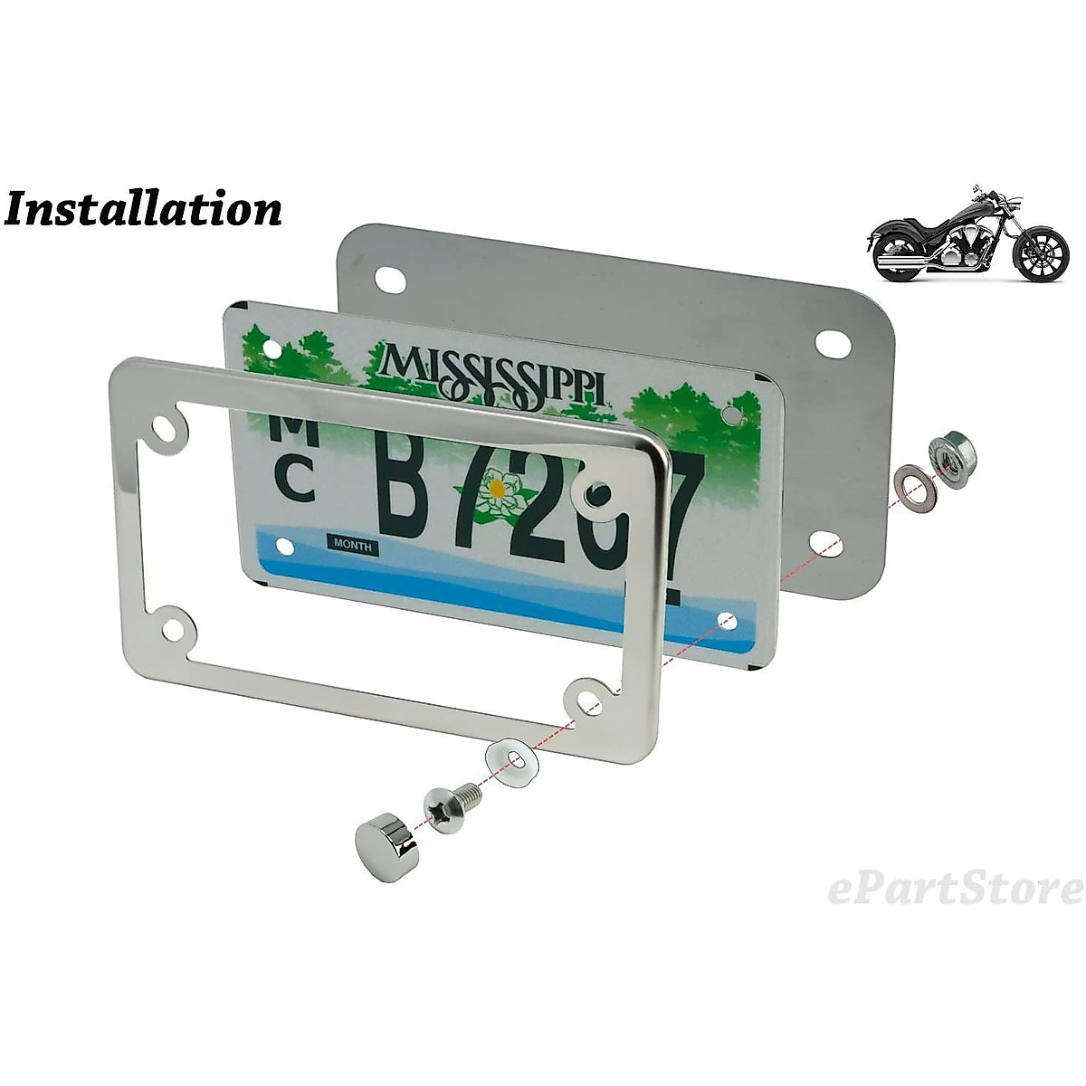 LFPartS Motorcycle Polished Stainless Steel License Plate Frame Slim Style