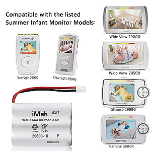 iMah Ni-MH Battery 29600-10 Replacement for Summer Infant Baby Monitor Wide View 28650 29000 29000A & Clear Sight 29040 29030