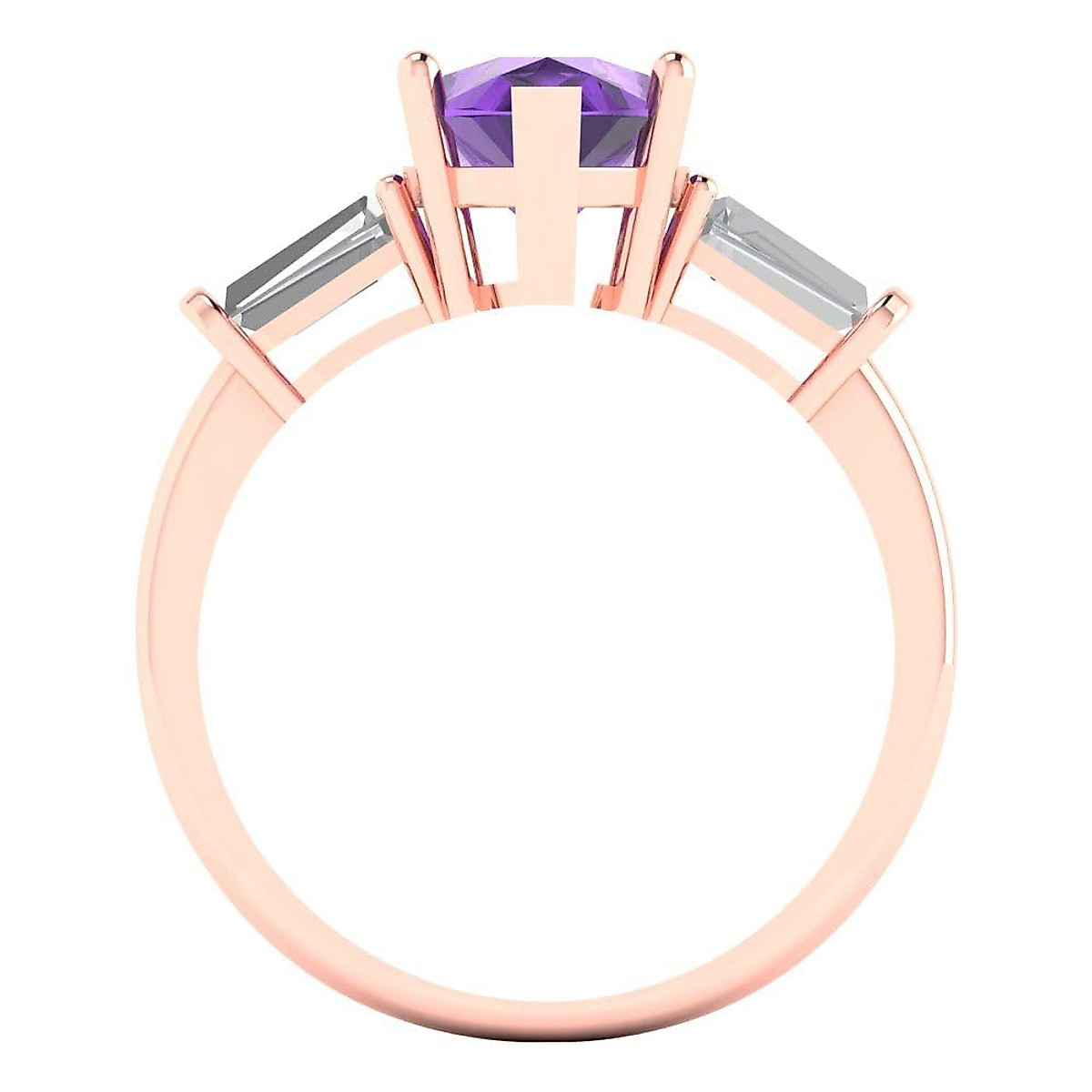 Clara Pucci 2.5 ct Pear Baguette cut 3 stone Solitaire Natural Amethyst Designer Anniversary Bridal Engagement Ring 14k Rose Gold