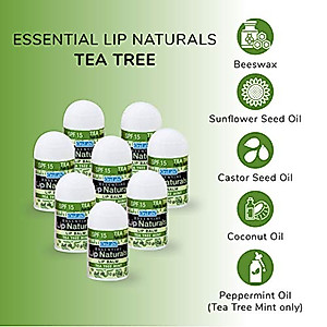 Lip Naturals® | Assorted Mini Lip Balm with Sunscreen (SPF-15) | Made in USA | 12-Count Pack with Bing Cherry, Tea Tree Mint, and Vanilla Bean Flavors (0.10oz/3g Each)