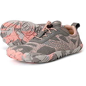 Joomra Womens Barefoot Road Running Tennis Shoes Size 8.5 Minimalist Wide Walking Camping Zero Drop Athletic Hiking Trekking Toes Workout Sneakers Grey Pink 39