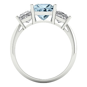 Clara Pucci 2.97ct Princess cut Custom Engraving 3 Stone Solitaire W/Accent Real Aquamarine Statement Art Deco Ring 14k White Gold SZ 8