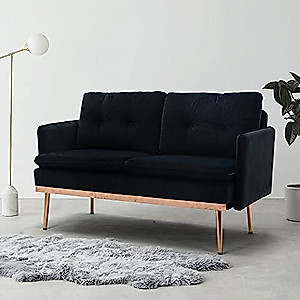 Goujxcy Velvet Couch, Loveseat Sofa, Accent Sofa Recliner, Golden Metal Legs, Mid Century Modern Sofas for Home Living Room Bedroom (Black2)