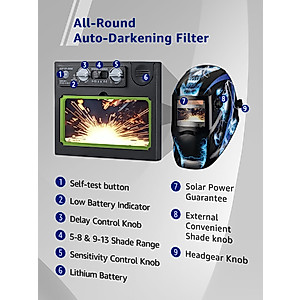 WELDSAMURAI Auto Darkening Welding Helmet, True Color Solar Power Welding Hood, 4 Arc Sensor Wide Shade 4/5-8/9-13 Welder Mask Shield with Grinding for TIG MIG MMA Plasma