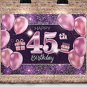 PAKBOOM Happy 45th Birthday Banner Backdrop - 45 Birthday Party Decorations Supplies for Women - Pink Purple Gold 4 x 6ft