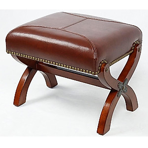 CYYTLFSD Leather Footrest Wood Ottoman,Rustic Foot Stools Ottoman Seat, Wood Footstool,Rectangle Footrest Small Ottoman for Living Room Bedroom (Black)