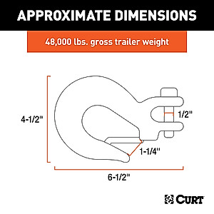 CURT 81980 1/2-Inch Forged Steel Clevis Slip Hook with Safety Latch, 48,000 lbs, 1-1/4-In Opening, 1/2" Pin