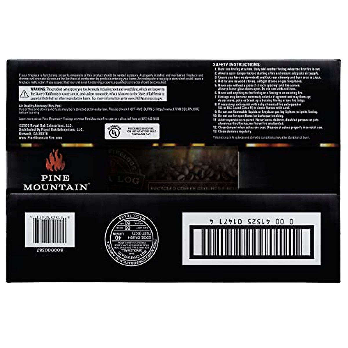 Pine Mountain 4152501471 Java-Log Firelog, 4-Hour Burn Time, Recycled Coffee Grounds, 4 Logs