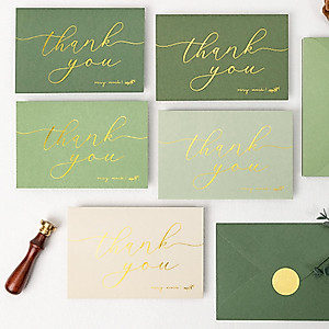 Crisky 50 Pcs Sage Green Thank You Cards With 50 Envelopes & 50 Stickers Simple, Chic, Elegant Greeting Cards Perfect for: Wedding/Business/Birthday/Graduation etc. 4 x 6 inches 50 Pack