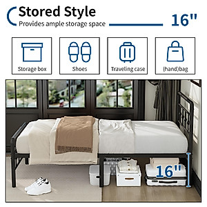 DiaOutro 16 Inch Twin XL Bed Frame with Headboard and Footboard, Classic Metal Platform No Box Spring Needed Heavy Duty Victorian Style Iron-Art Mattress Foundation/Under Bed Storage