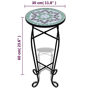 VRAXO Mosaic Side Table Plant Table Green White,Plant Stands-8.8lbs