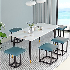 LUGSHIREE 5 in 1 Nesting Ottoman Cube Chair, Stackable Stools, Leather Square Ottoman Bench, Foot Stool with Wheels for Living Room,Dining Room 15.75x15.75x16.54 inches