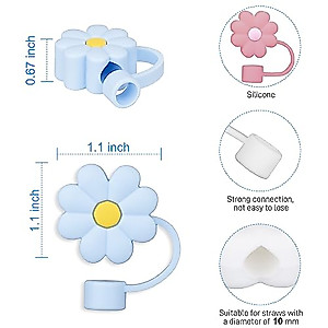 8 Pack Compatible with Stanley 30&40 Oz Tumbler, 10mm Flower Straw Covers Cap, Cute Silicone Straw Covers, Straw Protectors, Various Shapes Soft Silicone Straw Lids for 10mm Straws