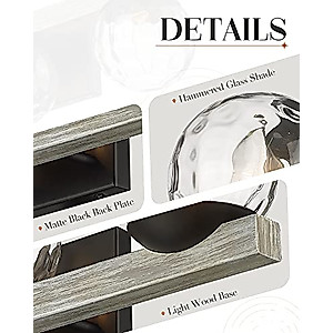 YKLITG Farmhouse Vanity Lights, Rustic Bathroom Lights with Hammered Glass Shade, 3-Light Bathroom Vanity Light with Wood Base for Bathroom, BD019-3-BK