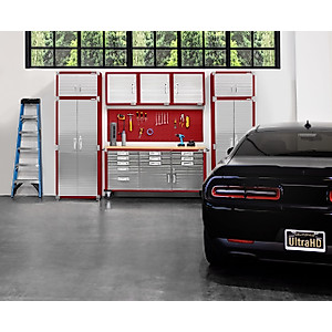 Seville Classics UltraHD Solid Steel Lockable Metal Storage Cabinet Locker Organizer, w/Adjustable Shelves for Garage, Warehouse, Office, Classroom, Red, 30" W x 18" D x 72" H