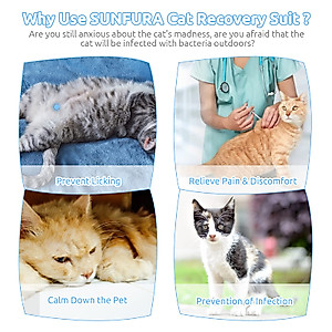 SUNFURA Cat Recovery Suit, Kitten Surgical Full Bodysuit for Abdominal Wound Protector Anti Licking After Surgery, Professional Bandages Cone E-Collar Alternative for Small Male & Female Pets
