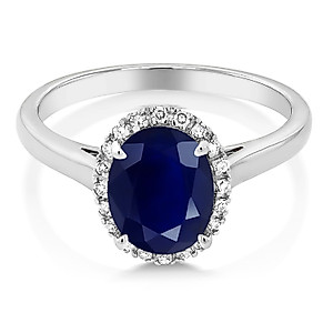Gem Stone King 10K White Gold Blue Sapphire and Diamond Engagement Ring | 2.34 Cttw | Oval 9X7MM | Wedding Anniversary Promise Ring For Women | Gemstone Birthstone (Size 8)