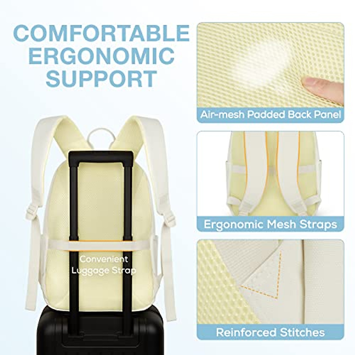 mommore School Backpack for Boys Girls 6-8 Years Old Lightweight Kids Bookbags Casual Daypack with Luggage Strap, Beige