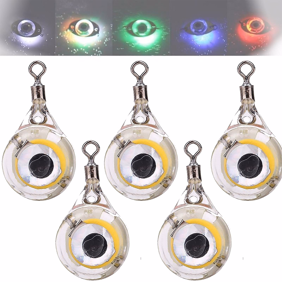 GTHFINE Led Fishing Lures Kit, Underwater Fishing Light, Small Fish Eye Hairtail Mini Lure Fish Light Set Fish Light, Fishing Spoons Underwater Flasher Diamond Lights Trolling Lures Halibut Rig-5pcs
