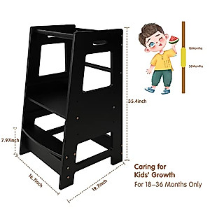DEARYOU Toddler Stool Tower,Toddler Kitchen Stool, Kitchen Standing Helper Stool for Toddlers, Toddler Stool for Kitchen Counter, Learning Kitchen Tower for Toddlers, Helper Standing Tower, Black