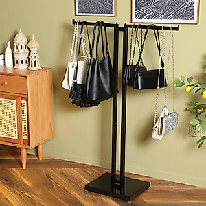 Weysat 2 Way Clothing Rack with 16" Straight Arms Adjustable From 48" to 72" Heavy Duty Clothing Display Stand for Boutique Shops Large Retail Stores and Home Storage, Rectangular Tubing (Black)
