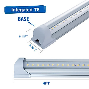(Pack of 6)T8 4FT LED Integrated Tube Light Fixture, 24W Shop Light with ON/Off Switch Power Cord,6000K Supper White,Clear Cover,Single Strip Indoor Connectable Lamp,Replace Fluorescent Bulb Light