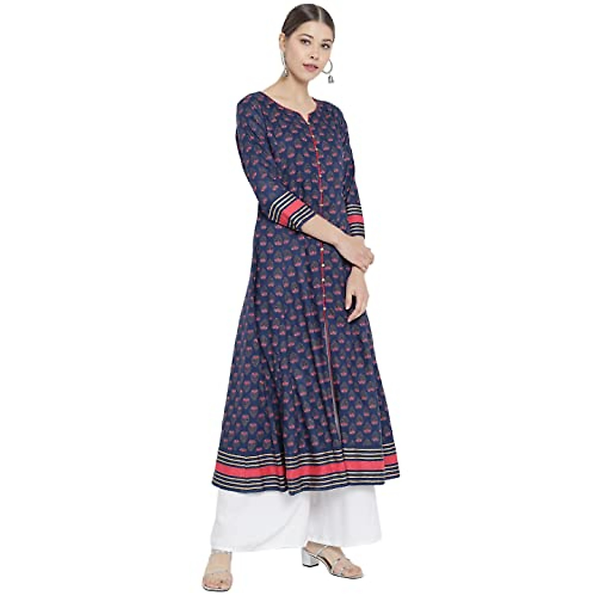 Yash Gallery Women's Plus Size Floral Printed Anarkali kurta (Blue)