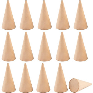 Framendino, 20 Pack Wood Cone Ring Display Stand Holder, Natural Unfinished Jewelry Stands Organizer for Crafts DIY
