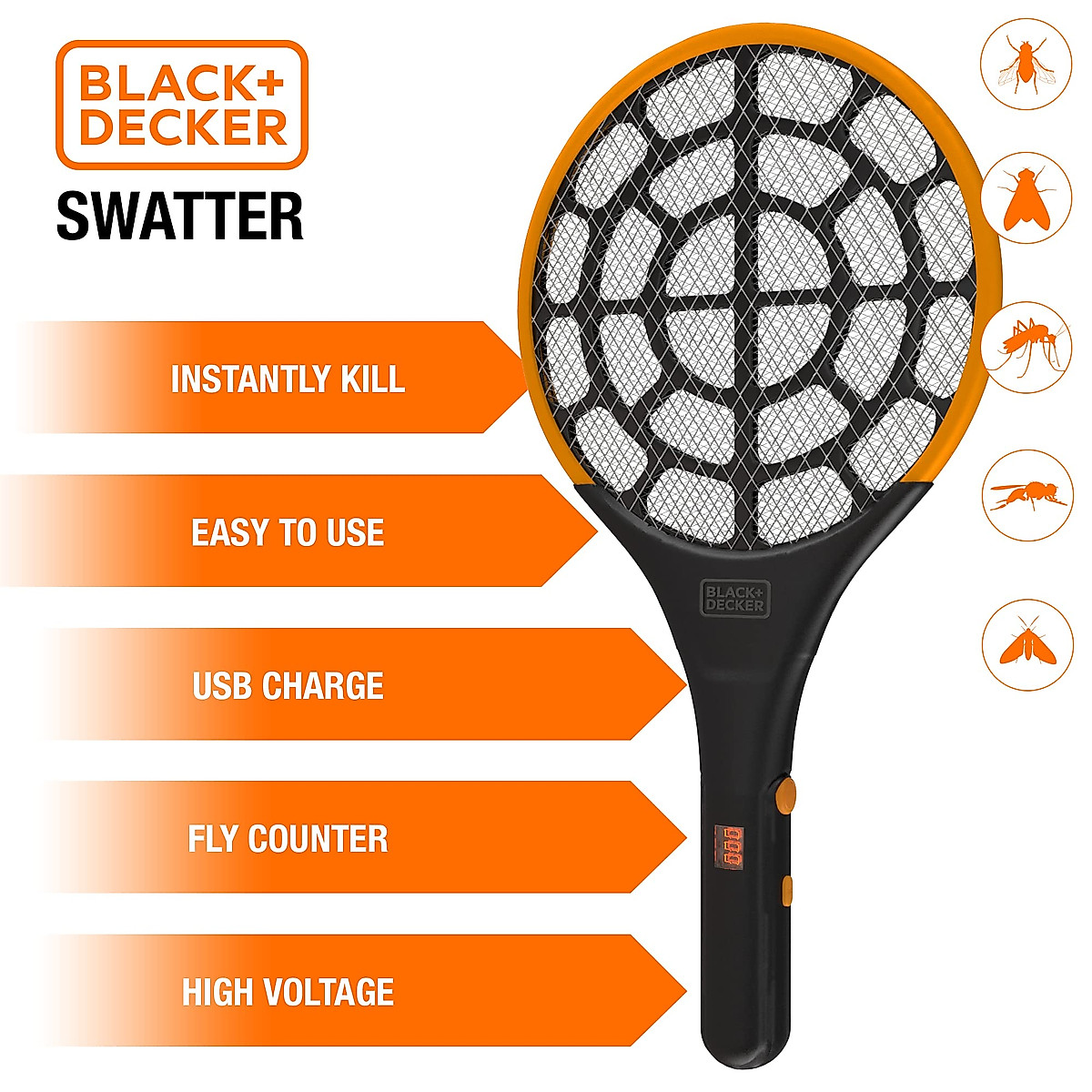 Fly Swatter Bug Zapper Indoor and Outdoor Heavy-Duty Zap Racket w/Counter for Flies, Mosquitoes, Gnats