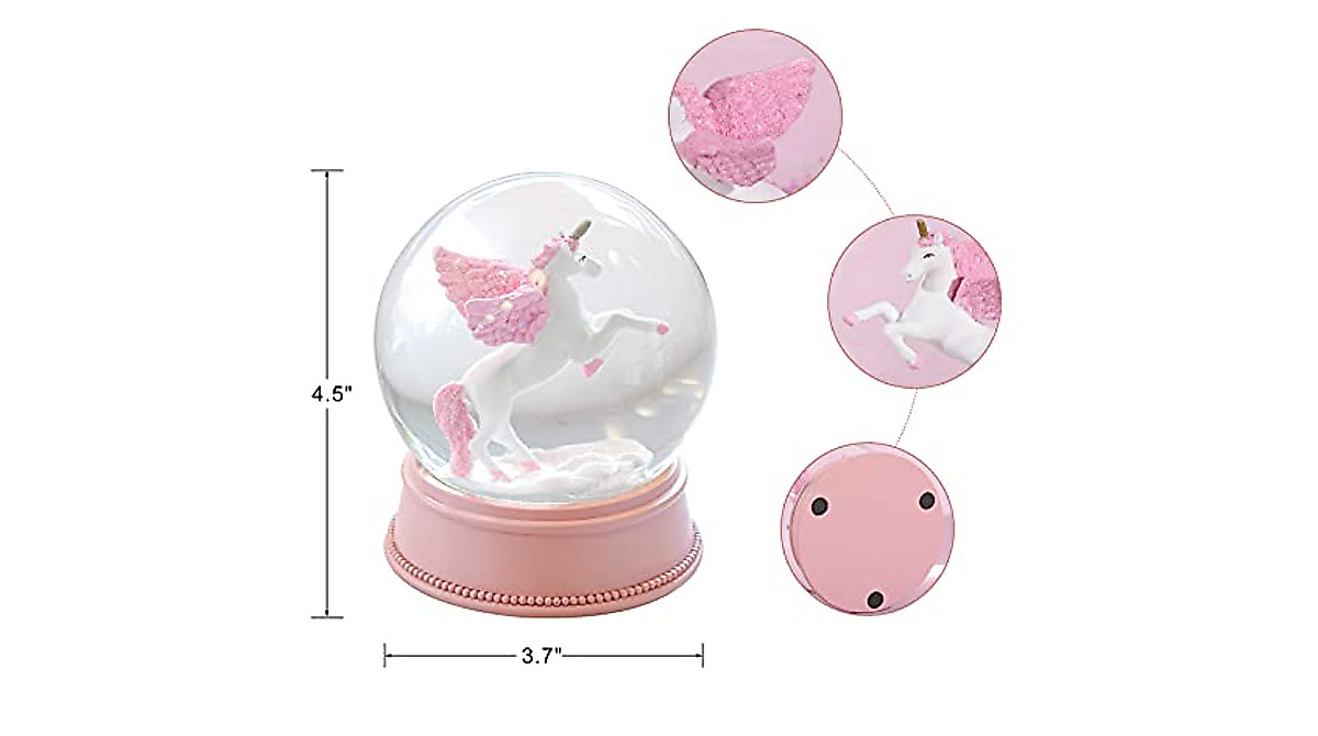 Unicorn Snow Globes for Girls - 100MM Pink Glitter Glass Snowglobe