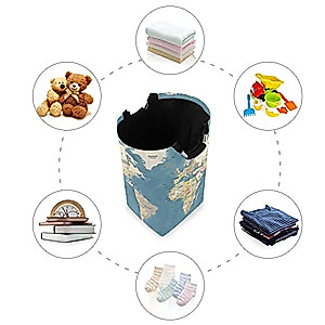 WELLDAY Laundry Hamper with Handle World Map Laundry Baskets Foldable Dirty Clothes Basket Large Storage Laundry Organizer