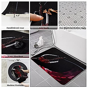 2 PCS Cushioned Anti-Fatigue Kitchen Mats and Rugs, Red Wine in Grass Absorbent Bath Mat Non-Slip Rug Accent Runner Floor Carpet Washable Indoor Doormat Standing Comfort Mat Abstract Black Background