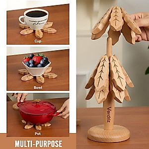 Verdriz Wooden Trivets for Hot Dishes,Wooden Tree Coasters, Wooden Tree Shape Trivet, Three Beech Wood Trivets Table Mat Set