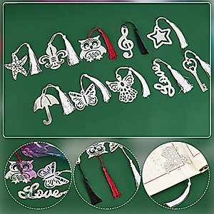 AHANDMAKER 10 Pcs Stainless Steel Bookmarks, Cute Starfish Angel Butterfly Owl Bookmark, Metal Hollow Bookmark with Tassels for Book Lovers Wedding Party Favors(10 Styles)