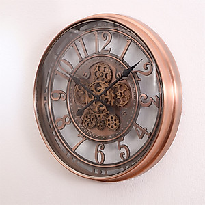 INFINITY TIME 21 Inch Moving Gears Wall Clock,Large Wall Clocks for Living Room Decor,Metal Decorative Wall Clock,Copper Roman Numeral