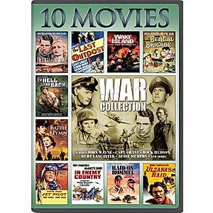 War, 10-Movie Collection: The Eagle and The Hawk / The Last Outpost / Bengal Brigad / Jet Pilot / Ulzana's Raid / To Hell and Back / In Enemy Country / Raid on Rommel / Battle Hymn / Wake Island(Packaging may vary)