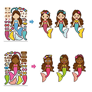 Mermaid Stickers,Make Your Own Mermaid Stickers,Make A Mermaid Stickers DIY Stickers Perfect For Mermaid Party Supplies & Favors for Kids Goodie Bag Filler Rewards (24 Sheets) (Make-A-Mermaid Stickers)