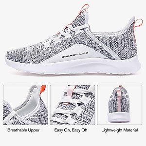 ALEADER Women's Energycloud Slip On Walking Shoes Pure Running Shoes for Gym Workout Treadmill Running Errands White Gray Size 6.5 US