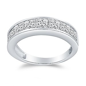 Size - 6.5 - Solid 14k White Gold 4mm Princess Cut Invisible Anniversary Ring Wedding Band CZ Cubic Zirconia 1.50cttw.