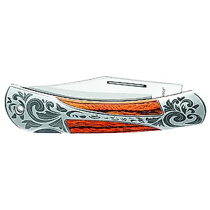 TIMBER WOLF Gentleman’s Lockback Pocket Knife – Razor-Sharp Stainless Steel Blade, Custom Handle with Wooden Inlays, Scroll Design Bolsters – A Practical and Handsome EDC - 7 1/2" Overall