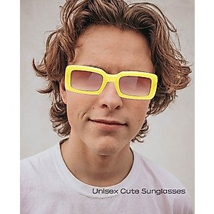 Mriendao Yellow Sunglasses for Women Men, Retro 90s Rectangle Sun Glasses Shades, Fashion Yellow Accessories