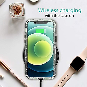 Coolwee Crystal Glitter Full Protective Case Compatible with iPhone 12, Compatible with iPhone 12 Pro Heavy Duty Hybrid 3 in 1 Rugged Shockproof Women Girls Transparent Shiny Clear Bling Sparkle