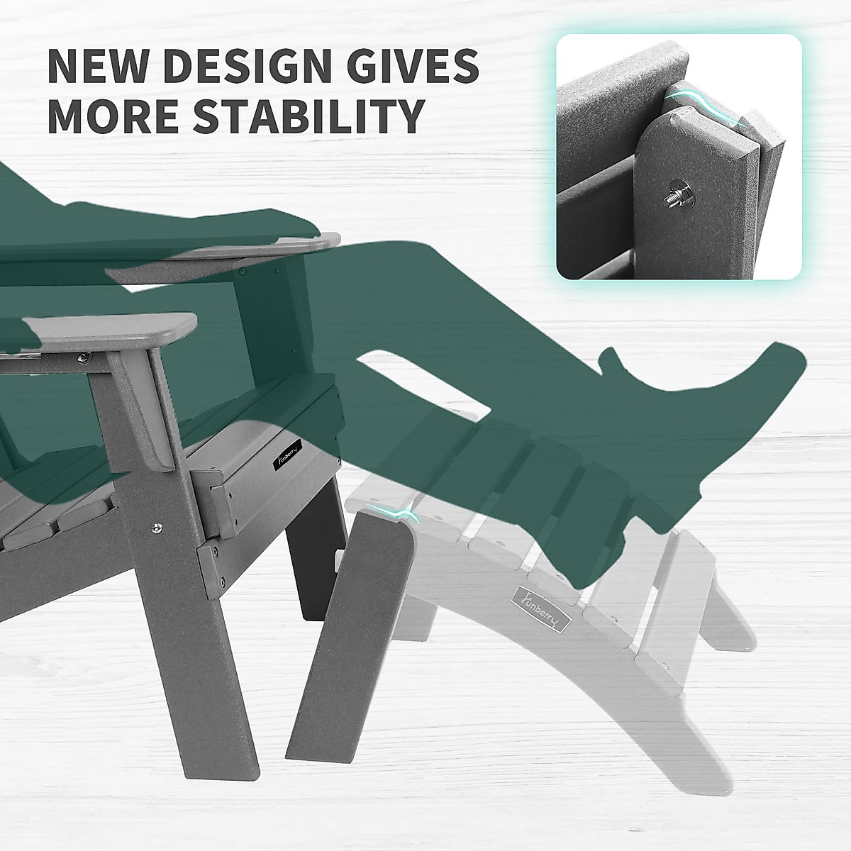 FUNBERRY Adirondack Ottoman, Adirondack Foot Rest,Easy Storage Outdoor Foot Rest,Adirondack Chair Footstool,Patio Foot Stool,Outdoor Ottomans and Footstools