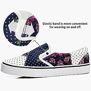 Adokoo Womens Slip on Shoes Canvas Shoes for Women Casual Low Top Sneakers Comfortable Walking Loafers(Black dot Patchwork,US7)